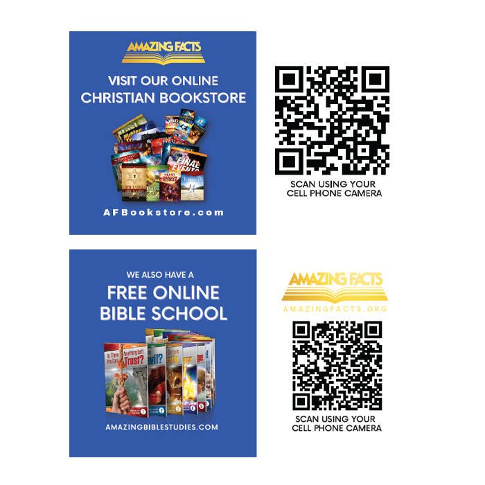Free Online Bible School & AF Bookstore business Card with QR Codes (1